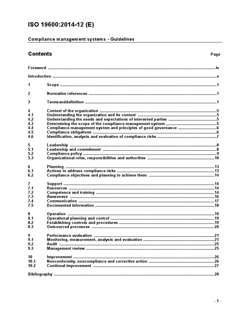 ISO 19600:2014-12 (E) : Compliance Management Systems - Guidelines | PDF