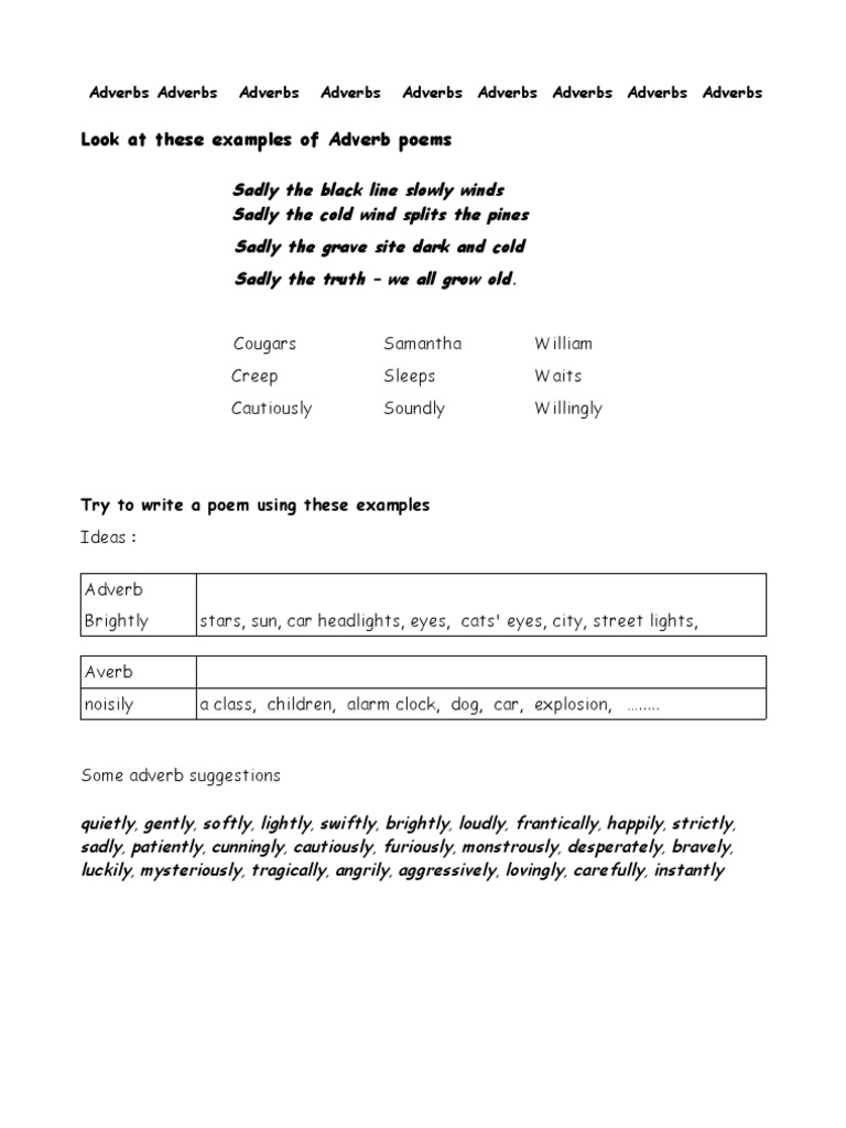 Adverb Poem | PDF | Semantic Units | Syntax