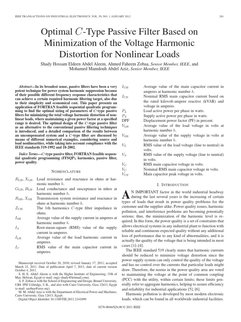 C-Type Passive Filter Based On Minimization of The Voltage | PDF