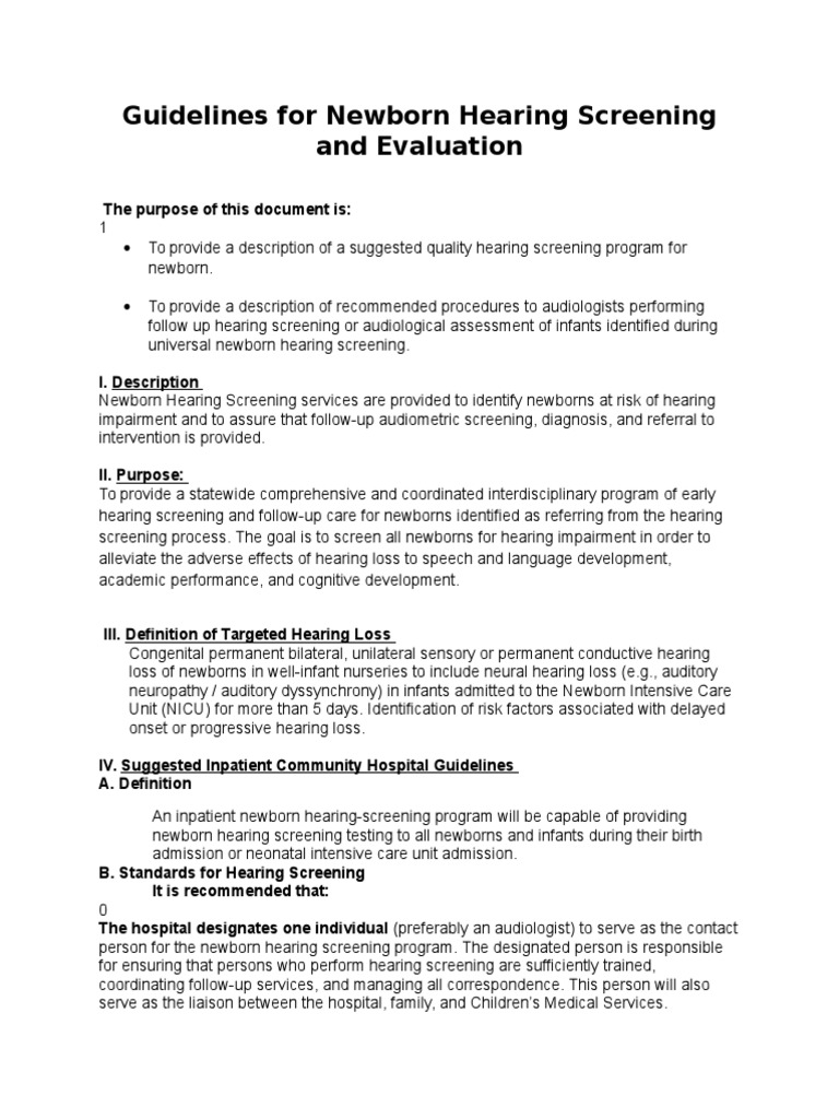 Guidelines for Newborn Hearing Screening and Evaluation | Screening ...