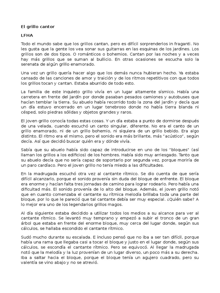 El grillo cantor y su aventura | PDF | Entretenimiento (general)