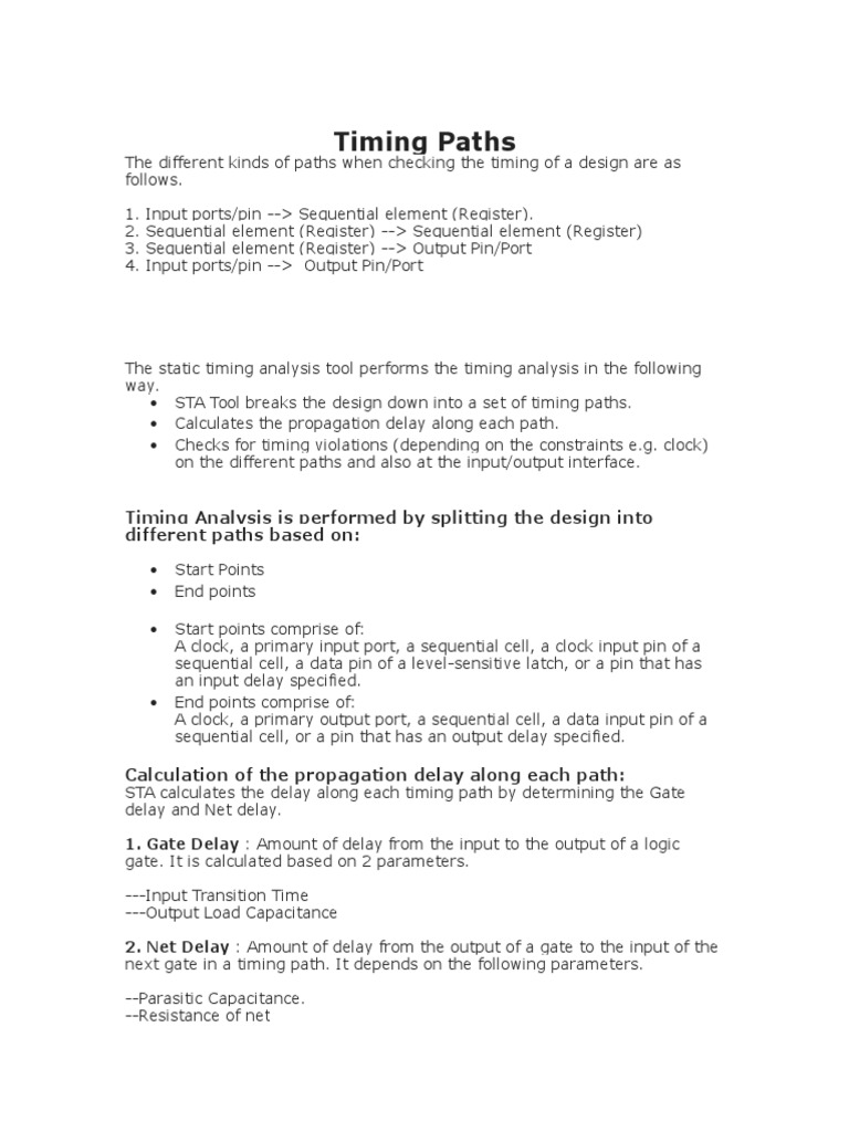Timing Paths: Timing Analysis Is Performed by Splitting The Design Into ...