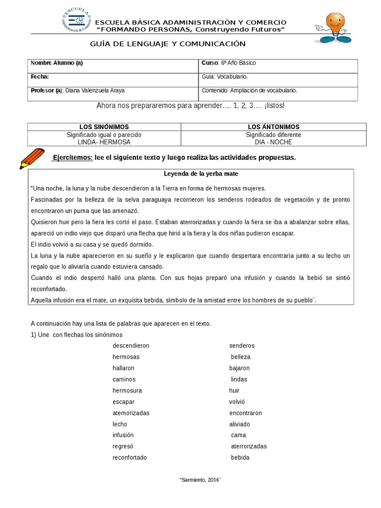 Guía de Vocabulario 6º Básico | PDF