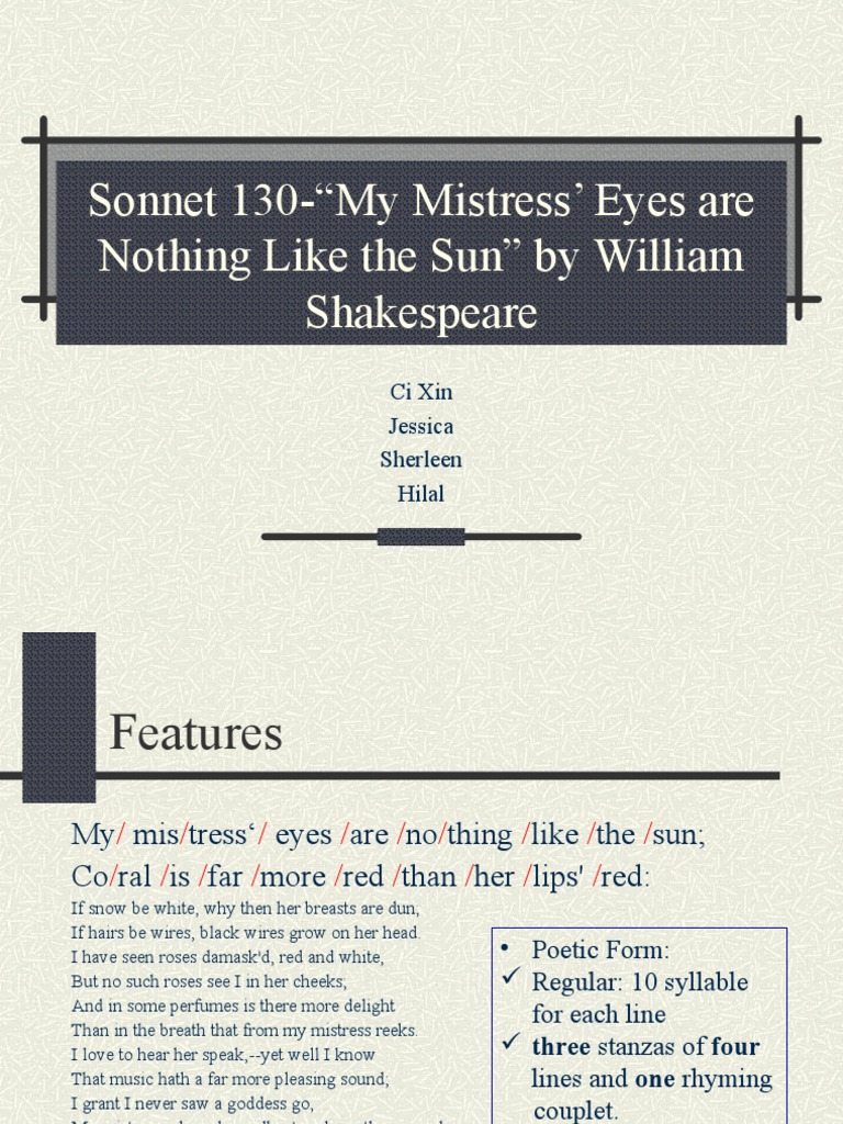 My Mistress' Eyes Are Nothing Like The Sun | PDF | Sonnets | Rhetoric