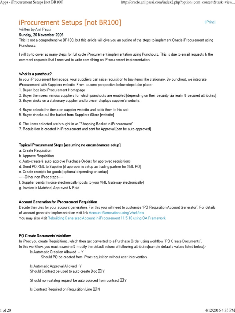 Apps - Iprocurement Setups (Not BR100) PDF | PDF | Invoice | Computing
