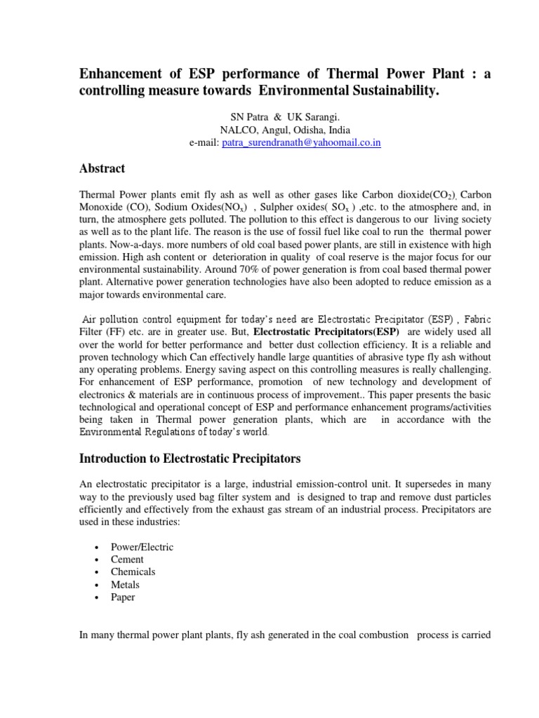Enhancing ESP Efficiency in Thermal Plants | PDF | Physical Chemistry ...