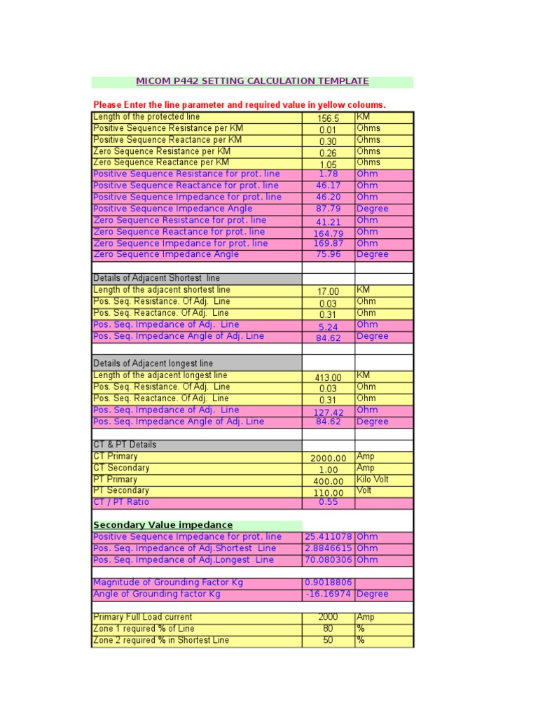 P444 Distance Relay Setting Template | PDF | Electrical Impedance ...