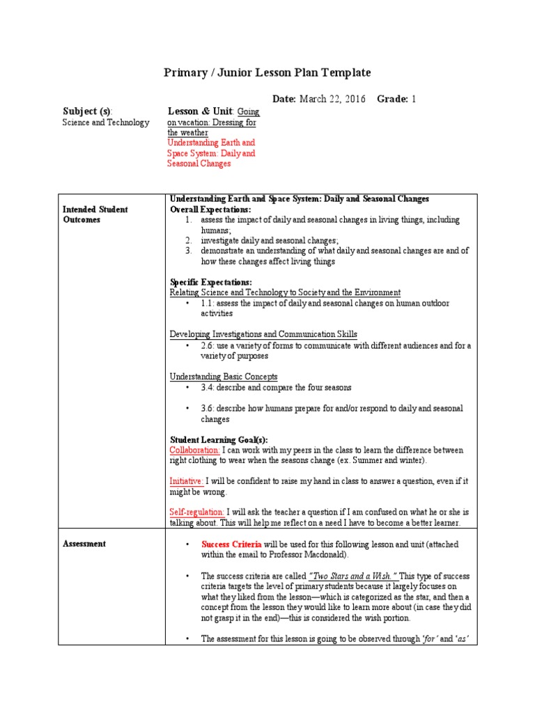 Grade 1 Sciene and Technology Lesson Plan Teaching Seminar | PDF ...