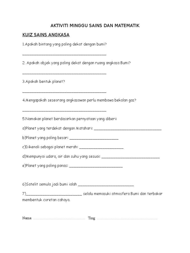Kuiz Sains Angkasa | PDF