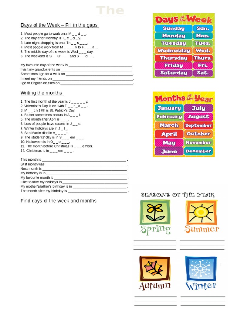 Days Months Seasons - Worksheet | PDF | Language Arts & Discipline ...