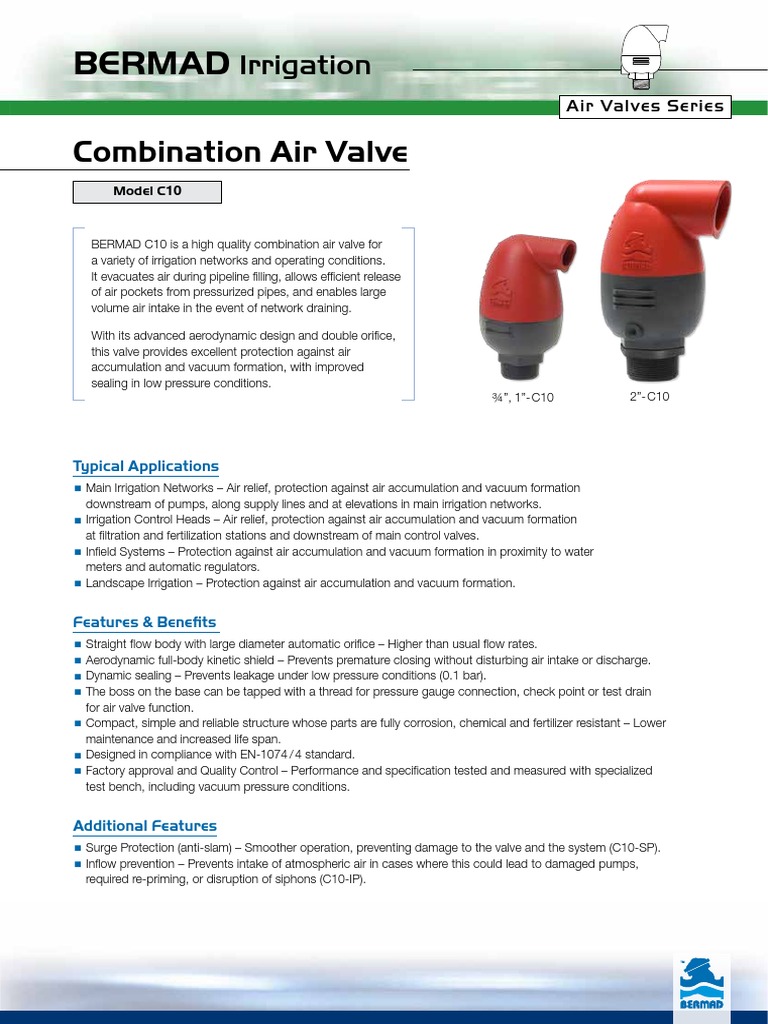 Bermad C10 Air Valve | PDF | Vacuum | Valve