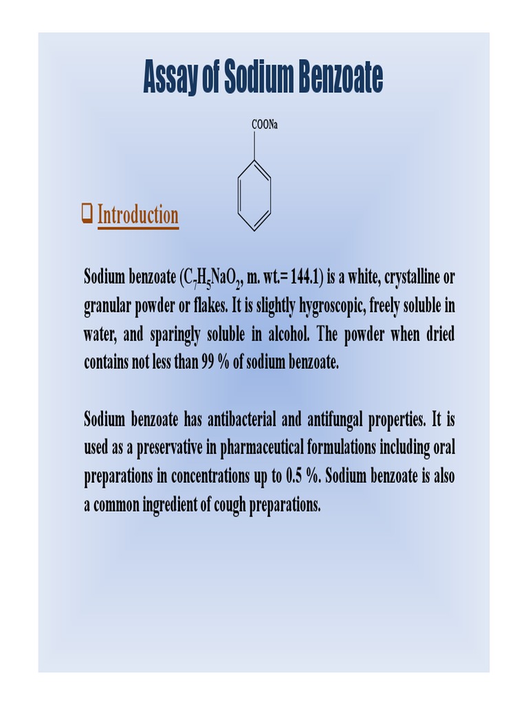 Assay Sodium Benzoate Titration | PDF | Hydrochloric Acid | Titration