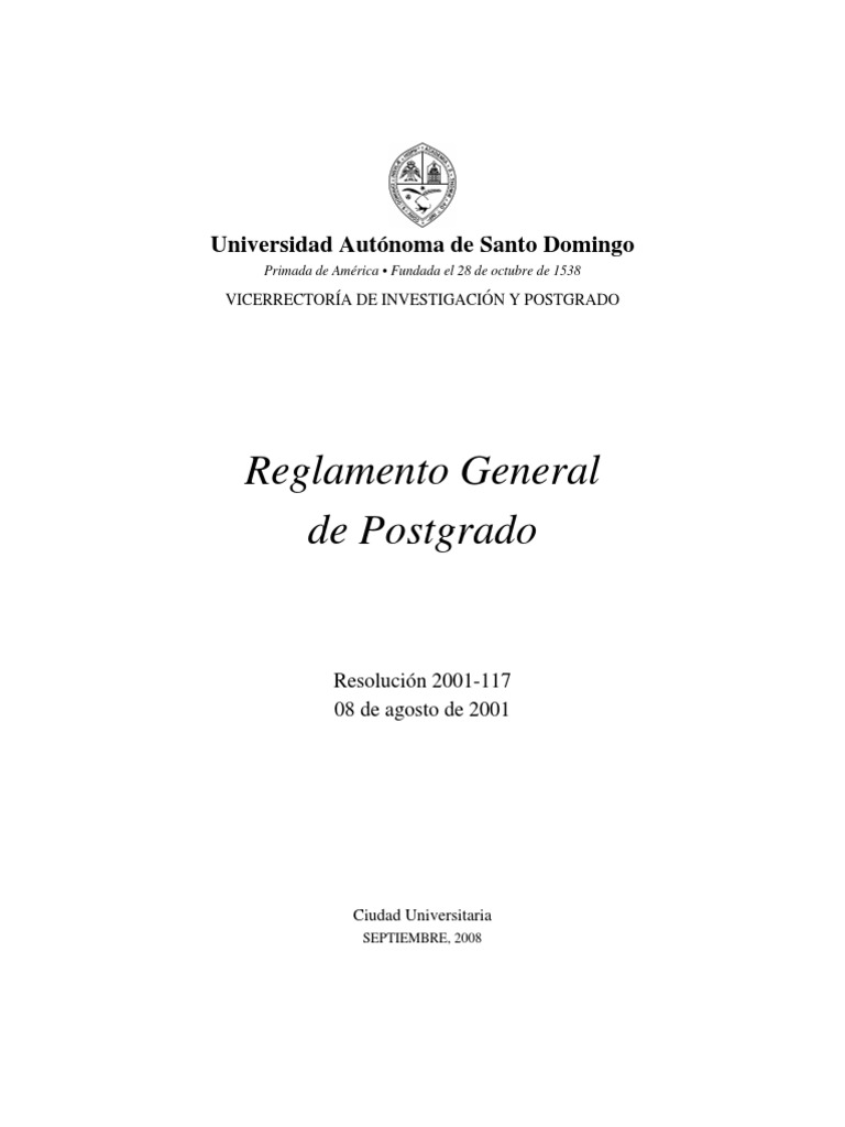 Reglamento Postgrado UASD 2001-117 | PDF | Universidad | Titulo academico