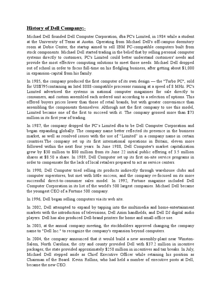 Dell Company History and Overview | PDF | Dell | Hewlett Packard