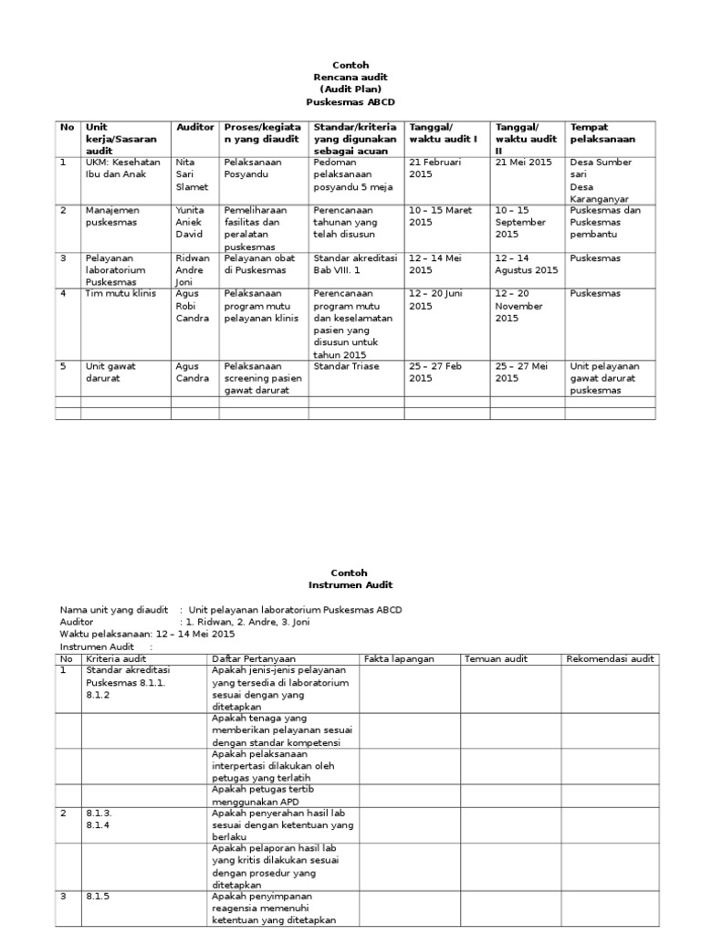 Contoh Audit Plan Dan Instrumen Audit | PDF