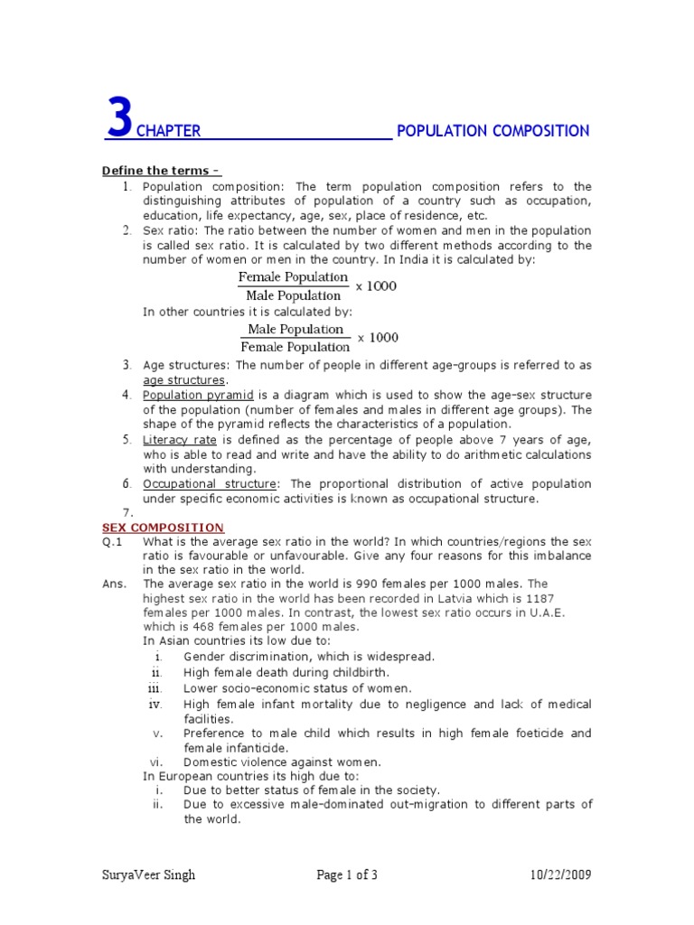 CHAPTER-3 Population Composition | PDF | Literacy | Ratio