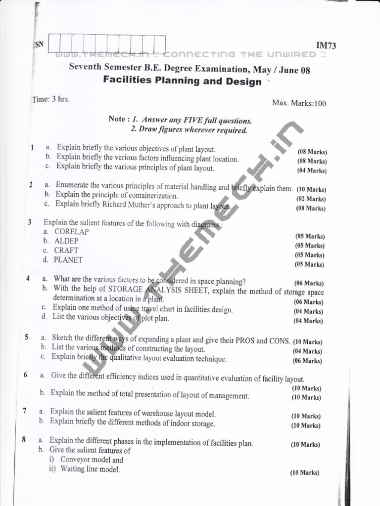 Facilities Planning and Design May June 08 Question Paper | PDF