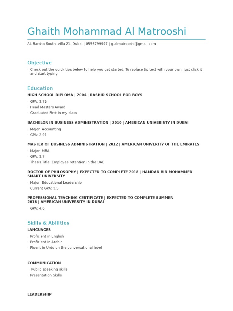 Ghaith Mohammad Al Matrooshi CV | PDF | Career & Growth