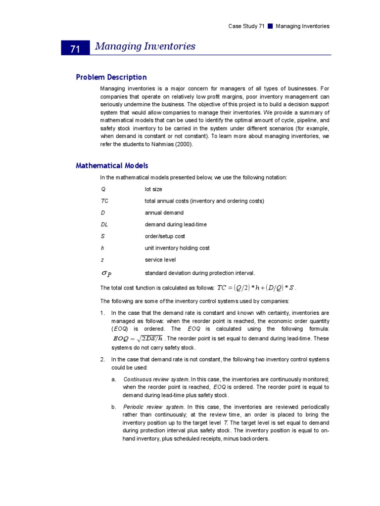 Managing Inventories: Problem Description | PDF | Inventory | Demand