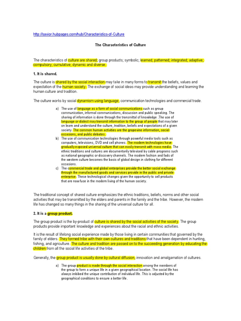 Characteristics of Culture Explained | PDF | Norm (Social) | Society