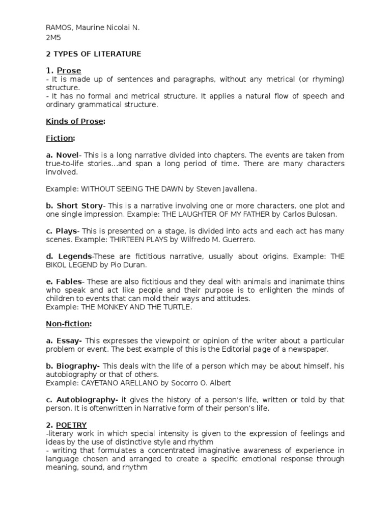 Overview of Literature Types | PDF | Lyric Poetry | Epic Poetry