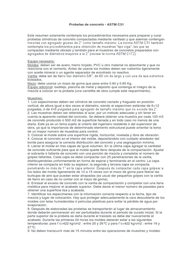 Probetas de Concreto Astm c31 | PDF