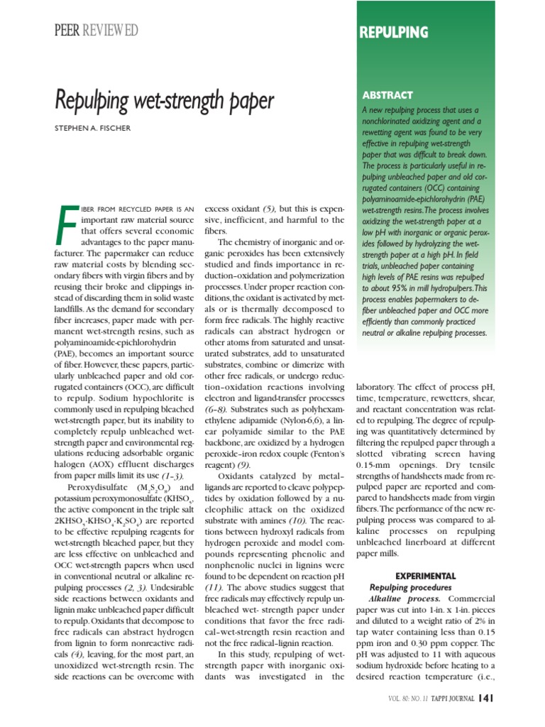 Repulping Wet Strength Papers | PDF | Chemical Reactions | Sodium Hydroxide