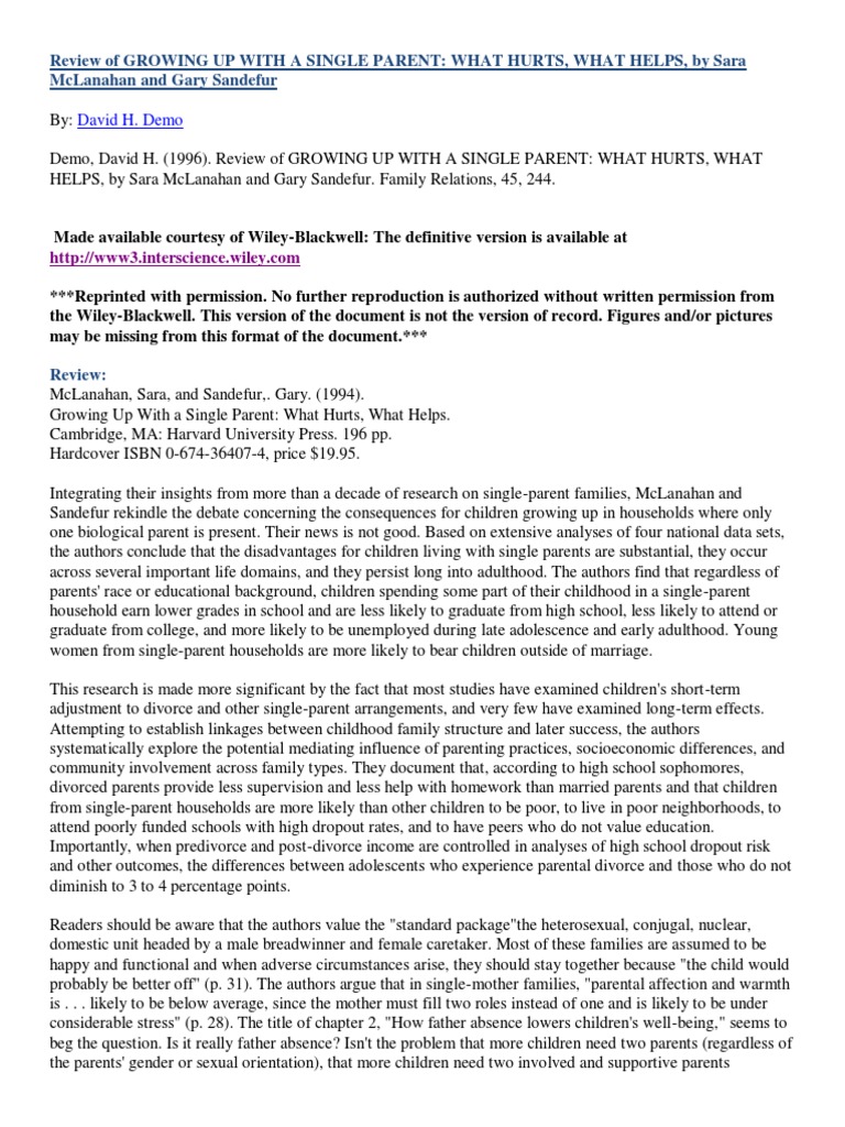 David H. Demo: Review of Growing Up With A Single Parent: What Hurts ...