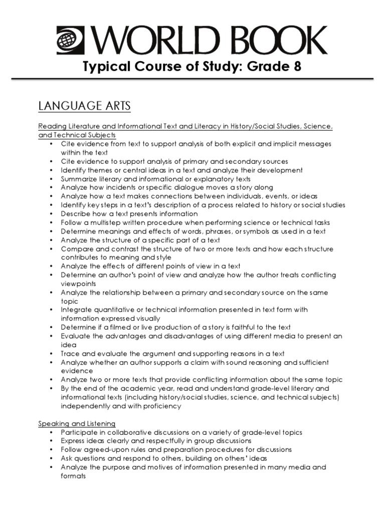 Typical Course of Study: Grade 8: Language Arts | PDF | Numbers ...