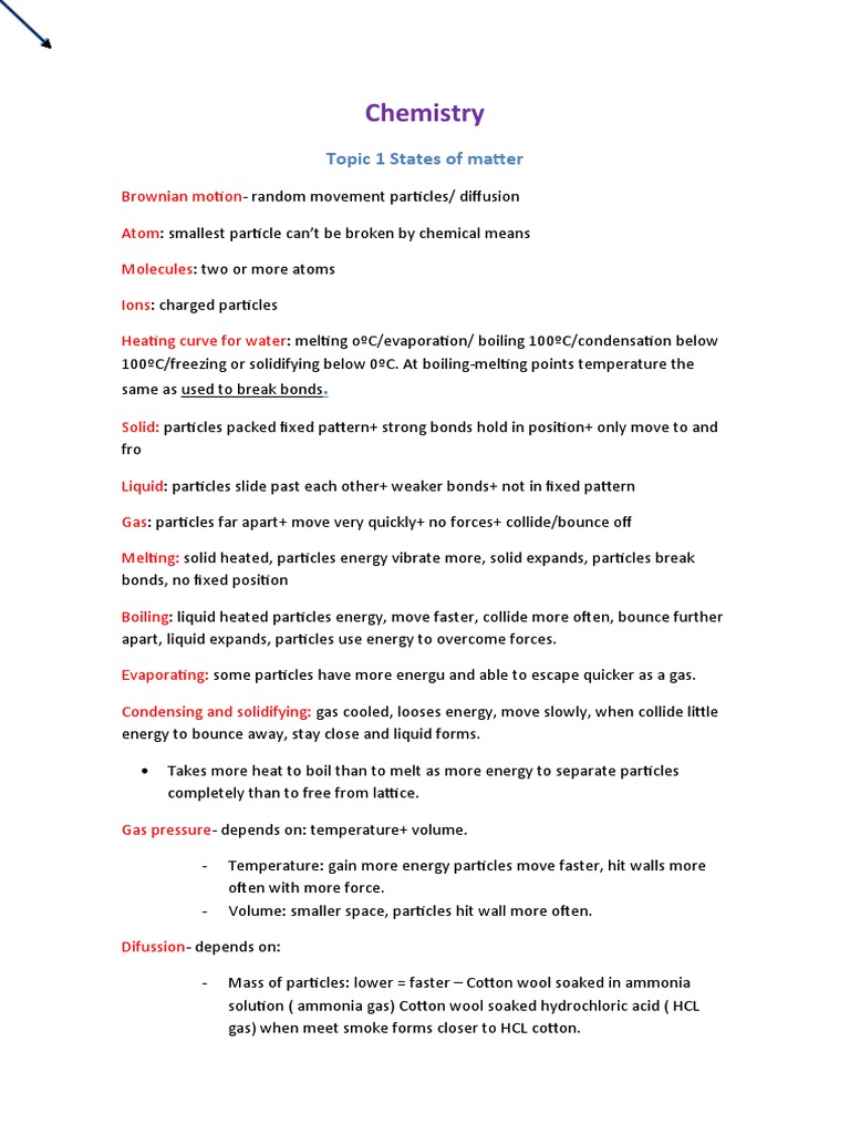 Chemistry: Topic 1 States of Matter | PDF | Ionic Bonding | Chlorine