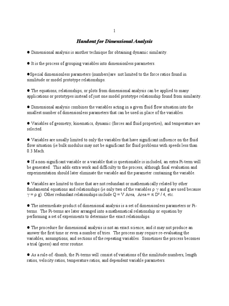 Handout For Dimensional Analysis | PDF | Physics | Mechanical Engineering