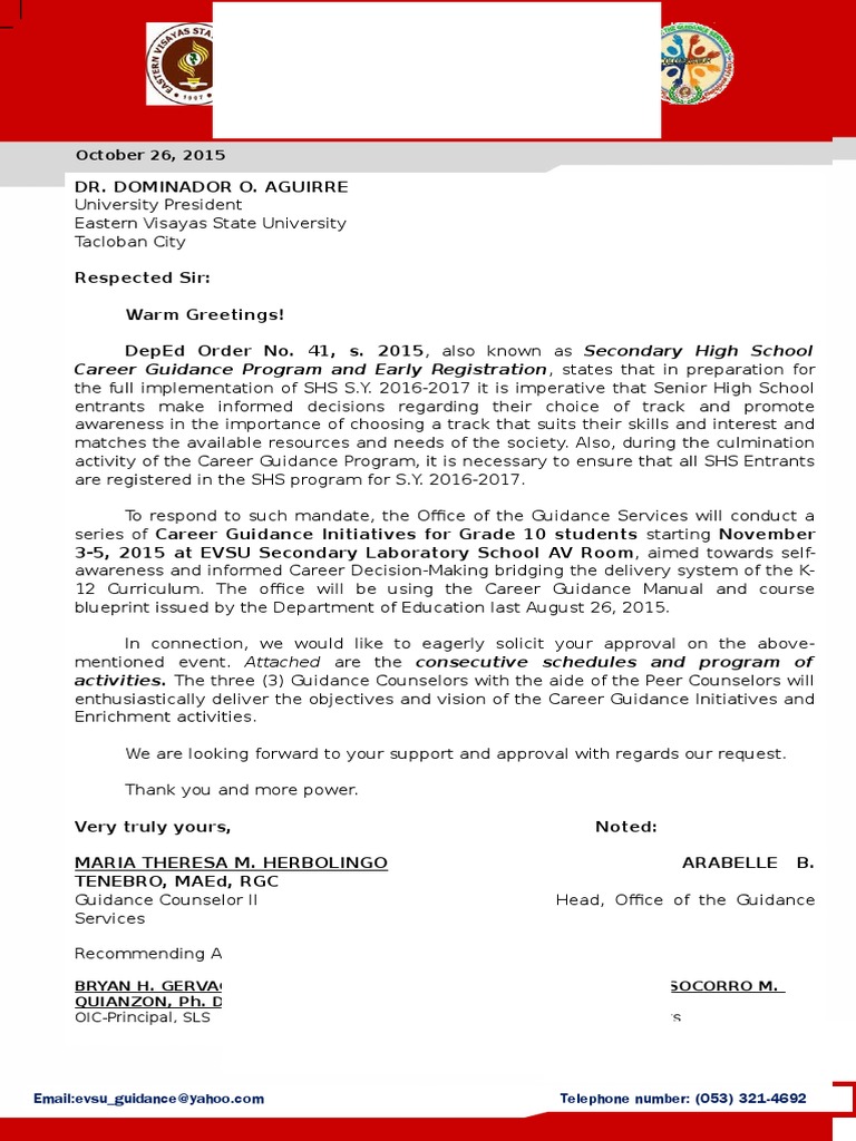 Career Guidance Initative Request Letter and Attachments | Learning ...