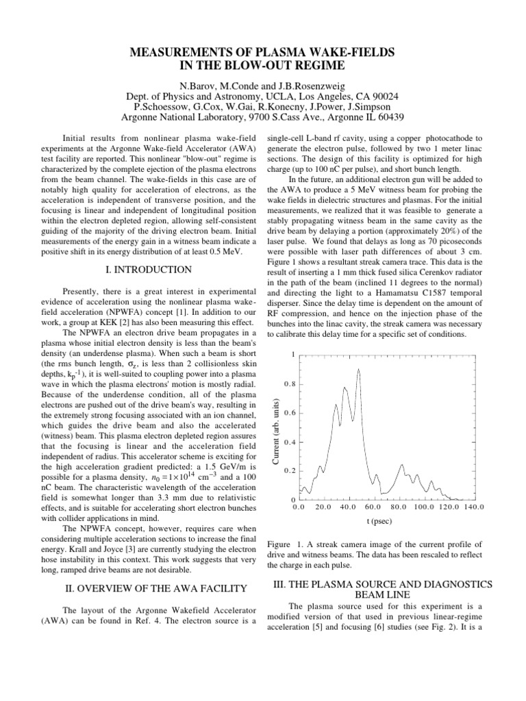 Plasma Wake-Field Measurements in AWA | PDF | Plasma (Physics ...