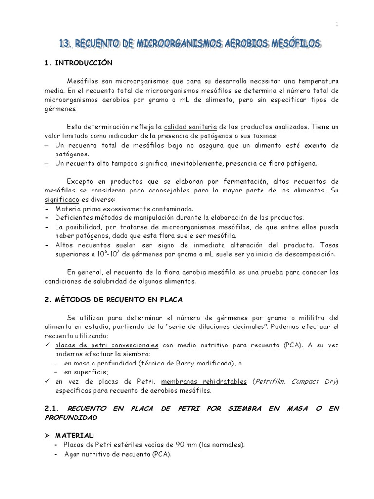 Recuento de Aerobios Mesófilos | PDF | Microorganismo | Unidad de ...
