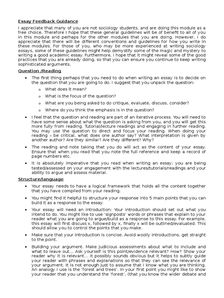 Essay Writing Feedback Guidelines | PDF | Essays | Ellipsis