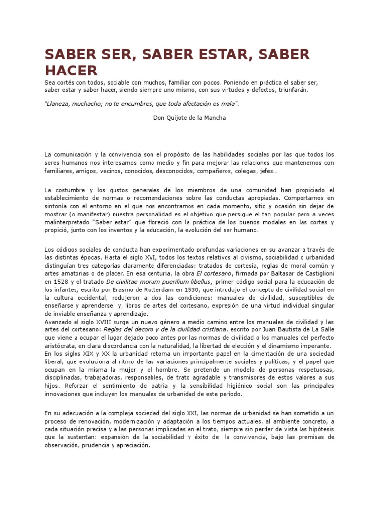 Saber Ser, Saber Estar, Saber Hacer | Sociedad | Comportamiento