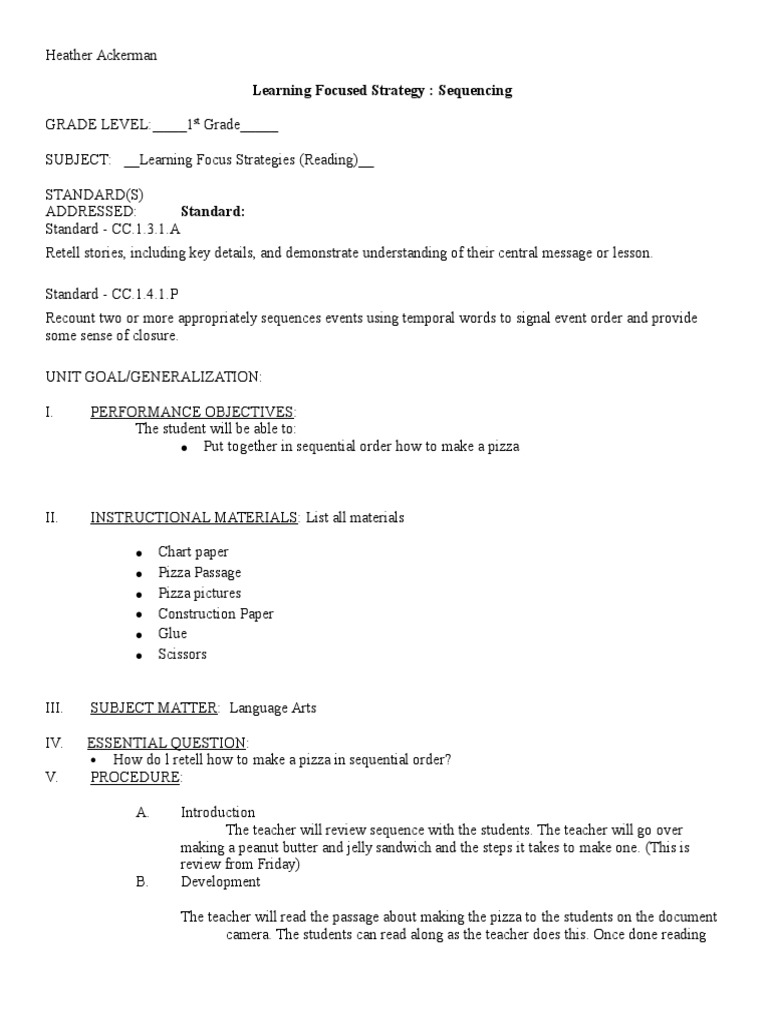 1st Grade Reading: Sequencing Pizza Steps | PDF
