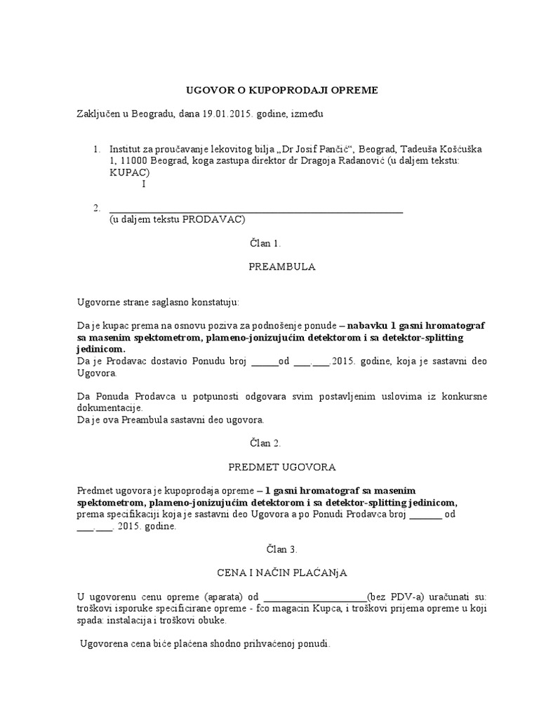 Model Ugovora o Kupoprodaji Robe | PDF