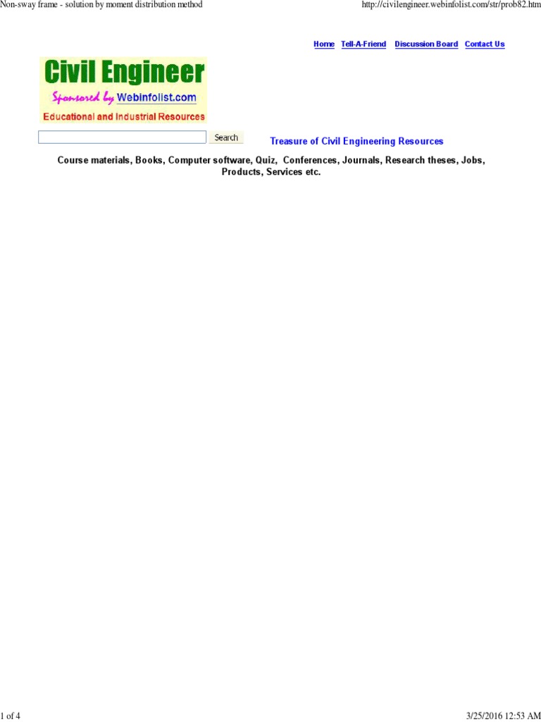 Non-Sway Frame - Solution by Moment Distribution Method | PDF | Beam ...
