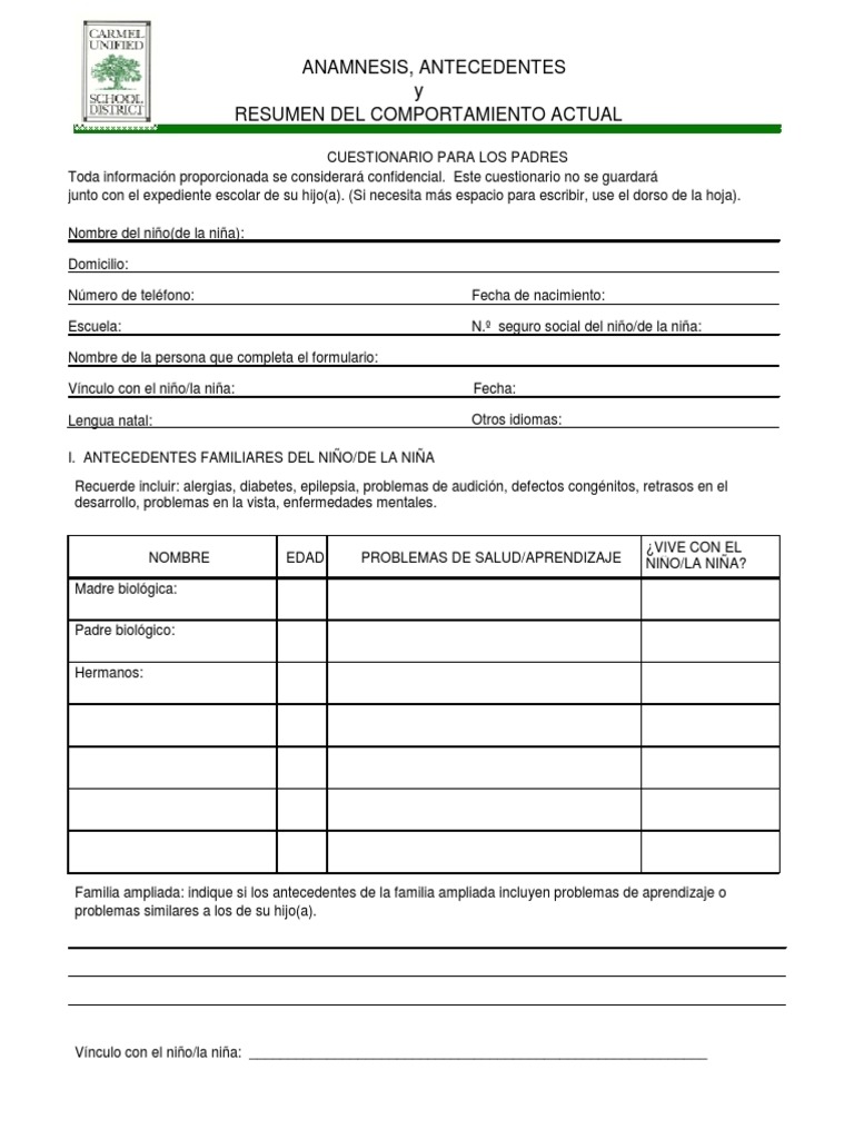 Microsoft Word - Health and Development History Questionnaire SPANISH ...