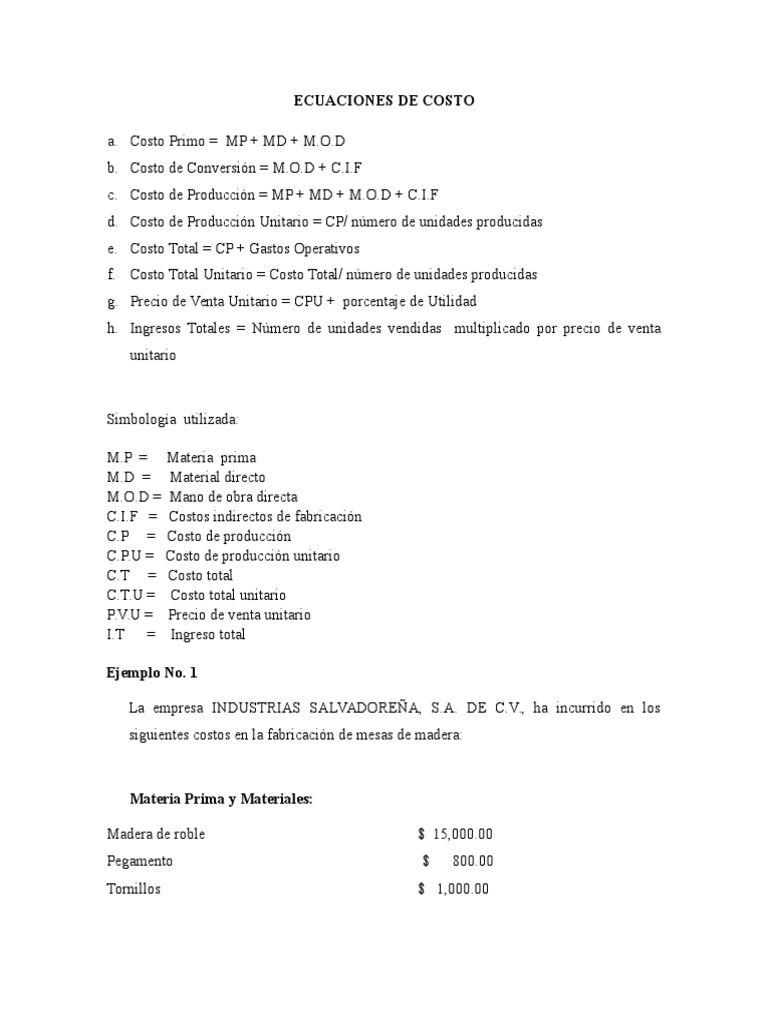 Ecuaciones de Costos | PDF | Depreciación | Business