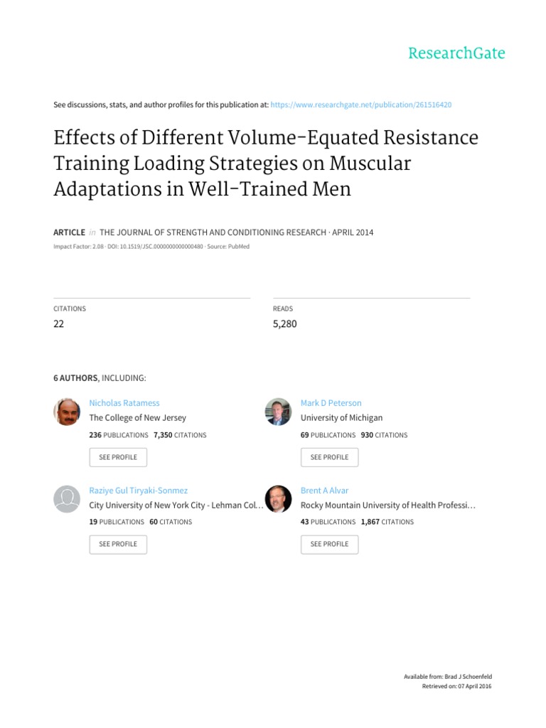 Effects of Different Volume-Equated Resistance Training Loading ...