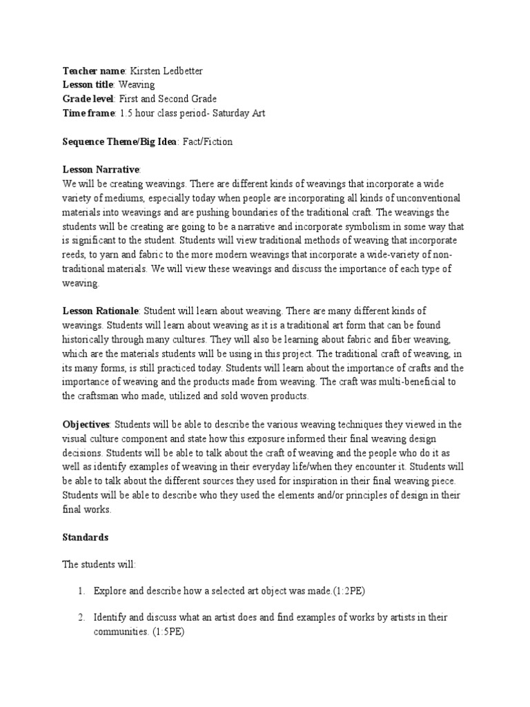 Saturday Art - Lesson Plan Weaving 4 | PDF | Weaving | Tapestry