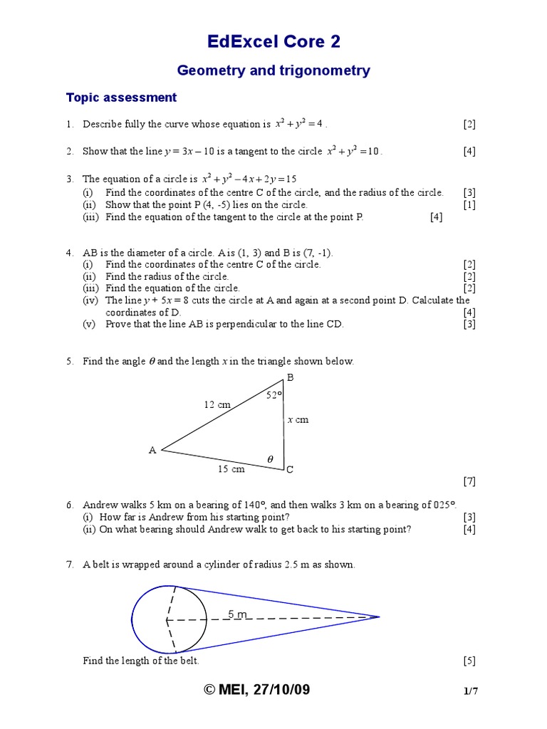 C2 Geometry and Trigonmetry+solutions | PDF | Circle | Sine