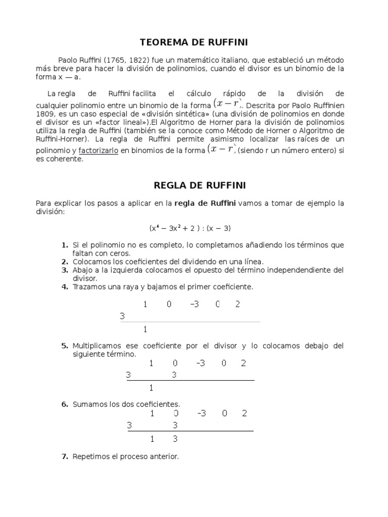 Teorema de Ruffini | Álgebra abstracta | Números | Prueba gratuita de ...