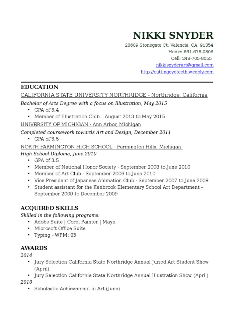 Nikki Snyder Resume 2016 | PDF