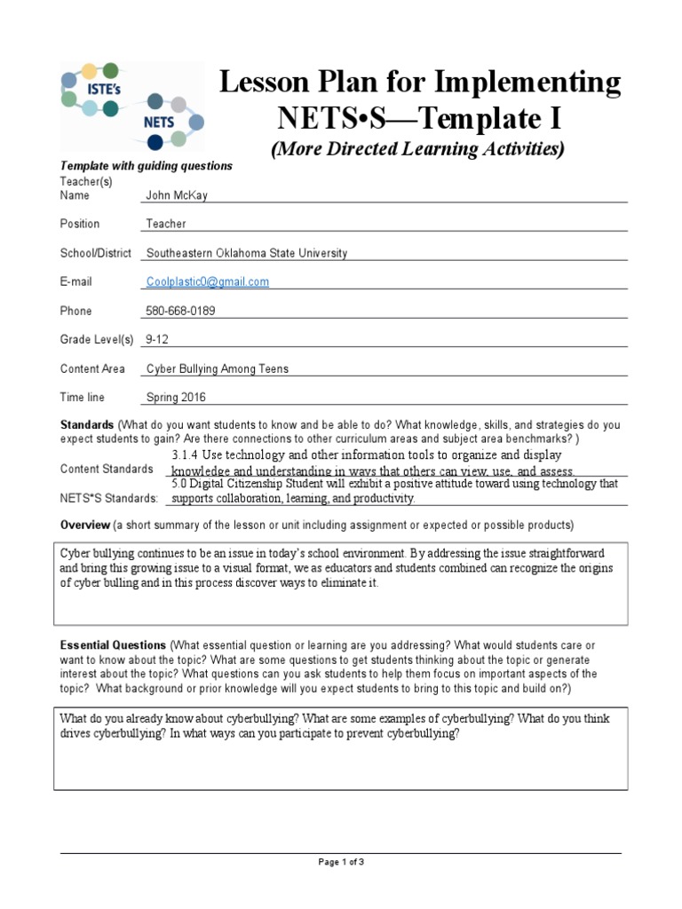Cyberbullying Lesson Plan for Teens | PDF | Cyberbullying | Educational ...