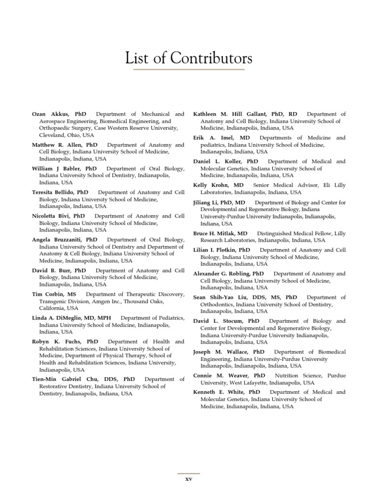 List of Contributors to Research from Indiana University Schools of ...