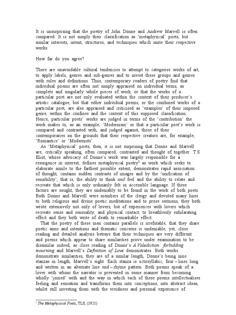 Donne and Marvell Are Very Different Poets. | PDF | Poetry | Genre