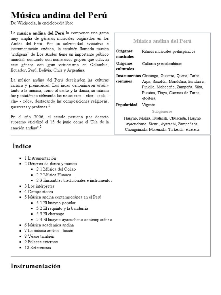 Música Andina del Perú: Orígenes y Géneros | PDF | Perú | Imperio Inca